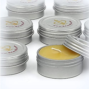 BCandle Set 100% Beeswax Tea Light in Flat Tin Container with Screwtop Cover, for Camp, Outdoor, Sports Events, Fishing (12)