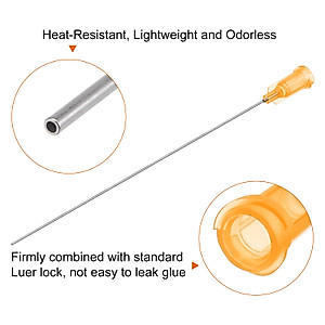 uxcell 20 Pcs 25G Plastic Dispensing Needles with Luer Lock, 4" Steel Needle Tube PP Heat-Resistant Plastic Blunt Tip for Liquid Glue Gun, Orange