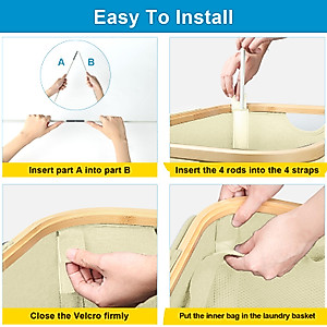 Laundry Basket, Zekeson 100L Collapsible Laundry Hamper with Removable Inner Bag for Clothes and Toys Storage in Bedroom Bathroom Children's Room (Beige)