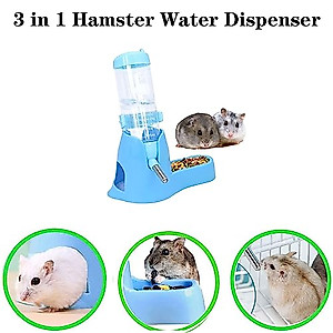 Small Animal Water Bottles 2 in 1 Free Standing Bottle with Stand and Food Bowl Cage Hanging Water Dispenser Suitable for Hamsters Bunny and other Small Pets Rodents (125ml/4.2oz, Blue)