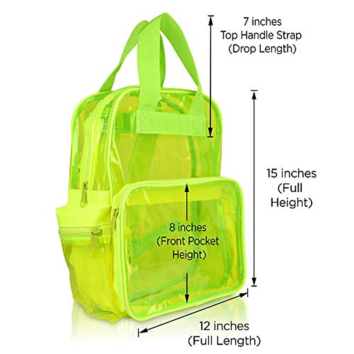 DALIX Small Transparent Clear Backpack in Neon Yellow