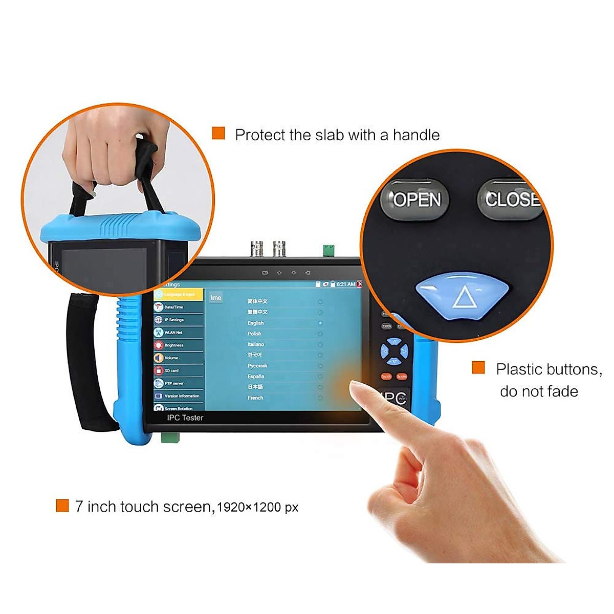Koolertron Upgraded 7 inch IPS Touch Screen H.265 4K IPC-9800 Plus IP Camera Tester CCTV CVBS Analog Tester Built in WiFi with POE/WIFI/8G TF Card/HDMI Output/RJ45 TDR/Dual Window Test/Firmware