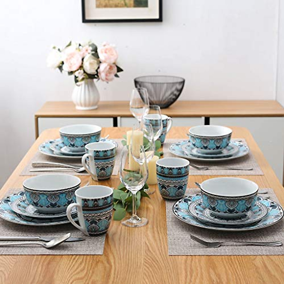 TBGFPO 32-Piece Ceramic Porcelain Dinner Plate Tableware Set with Dinner Plate,Dessert Plate,Cereal Bowl,380ml Mug Set