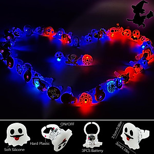 50PCS Halloween Light Up Rings, Assorted Ghost Pumpkin Flash LED Rings Toys Glow in the Dark Rings Toys for Halloween Kids Party Favors
