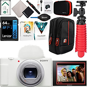 Sony ZV-1 II Vlog Camera with 4K Video & 20.1MP for Content Creators and Vloggers White ZV-1M2/W Bundle with Deco Gear Case + 64GB Memory Card + Grip/Tripod 2 in 1 + Software + Accessories Kit