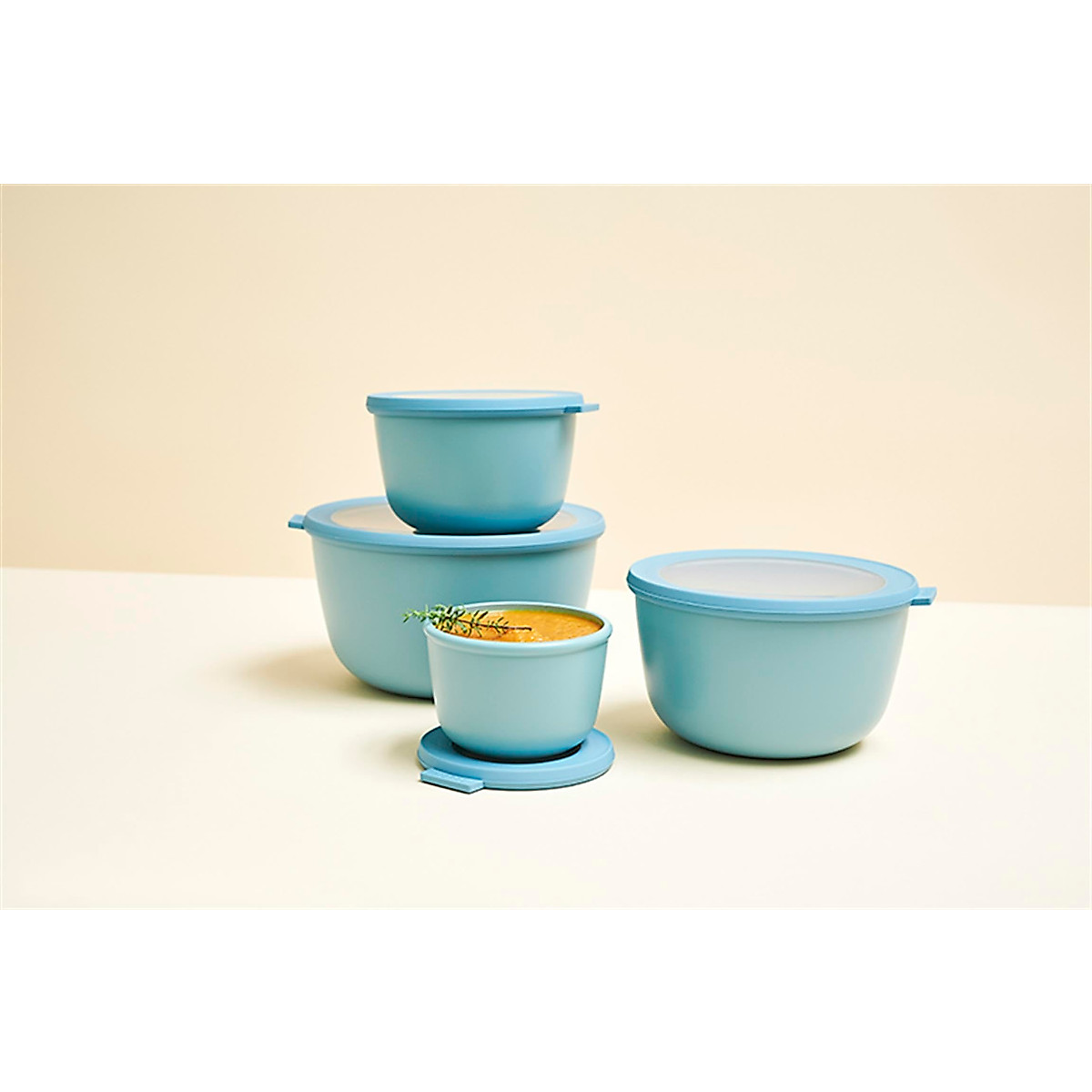 MEPAL, Cirqula, 4 Multi Food Storage and Serving Bowls with Lids, Food Prep Containers, Deep, Nordic Blue, (500ml|17oz), (1000ml|34oz), (2000ml|68oz), (3000ml|101oz), 1 Set