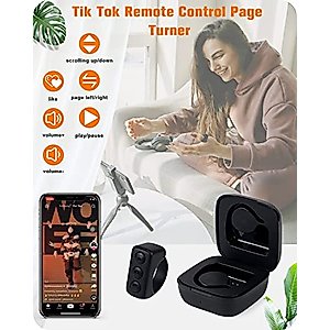 TikTok Remote Control Kindle App Page Turner, Bluetooth Camera Video Recording Remote, TIK Tok Scrolling Ring for iPhone, iPad, iOS, Android - Black