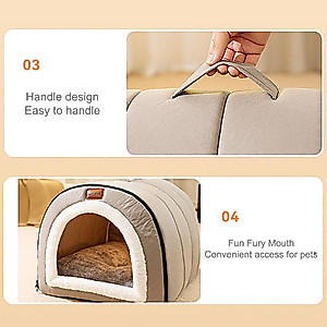 MCGOS Dog Bed Cave, 40x35x35cm Breathable Covered Dog Bed, Plush Dog Bed Cave, Washable Self Warming Pet Bed, Comfortable Warm Dog Hideaway Elastic Dog House for Cats Dogs Bunnies Rabbits Small Pets