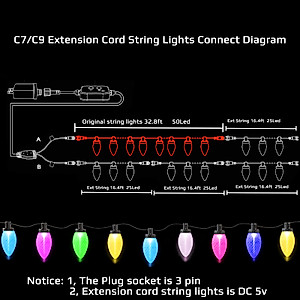 C7 Smart Christmas Lights, 32.8Ft LED Smart Outdoor String Lights, Smart Christmas Tree Lights, 50 Dimmable LED Bulbs with Remote&App, Music Sync&Timer Control, Waterproof for Christmas Decor
