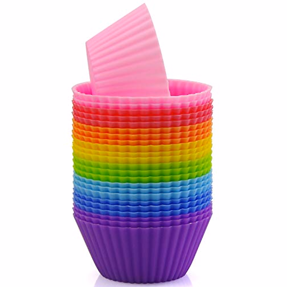 Mirenlife Silicone Cupcake Liners Reusable Silicone Baking Cups Nonstick Muffin Molds Easy Clean Silicone Muffin Liners, 24 Pieces in 8 Rainbow Colors