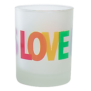 Culver Pride Decorated Frosted Double Old Fashioned Tumbler Glasses, 13.5-Ounce, Gift Boxed Set of 2 (Love Is Love)