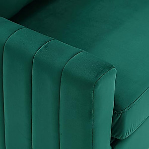 Deolme Velvet Accent Chairs Set of 2, Mid Century Modern Side Sofa Chair Comfy Upholstered Arm Chairs Living Room Set Furniture Bedroom Waiting Room Office with Gold Legs (Emerald Green)