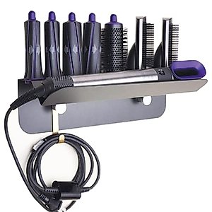 Wall Mount Holder Compatible with Dyson Airwrap Styler, Metal Organizer Rack Compatible with Dyson Hair Curling Iron Accessories Storage Stand Bracket with Cord Organizer Hook for Home Bathroom