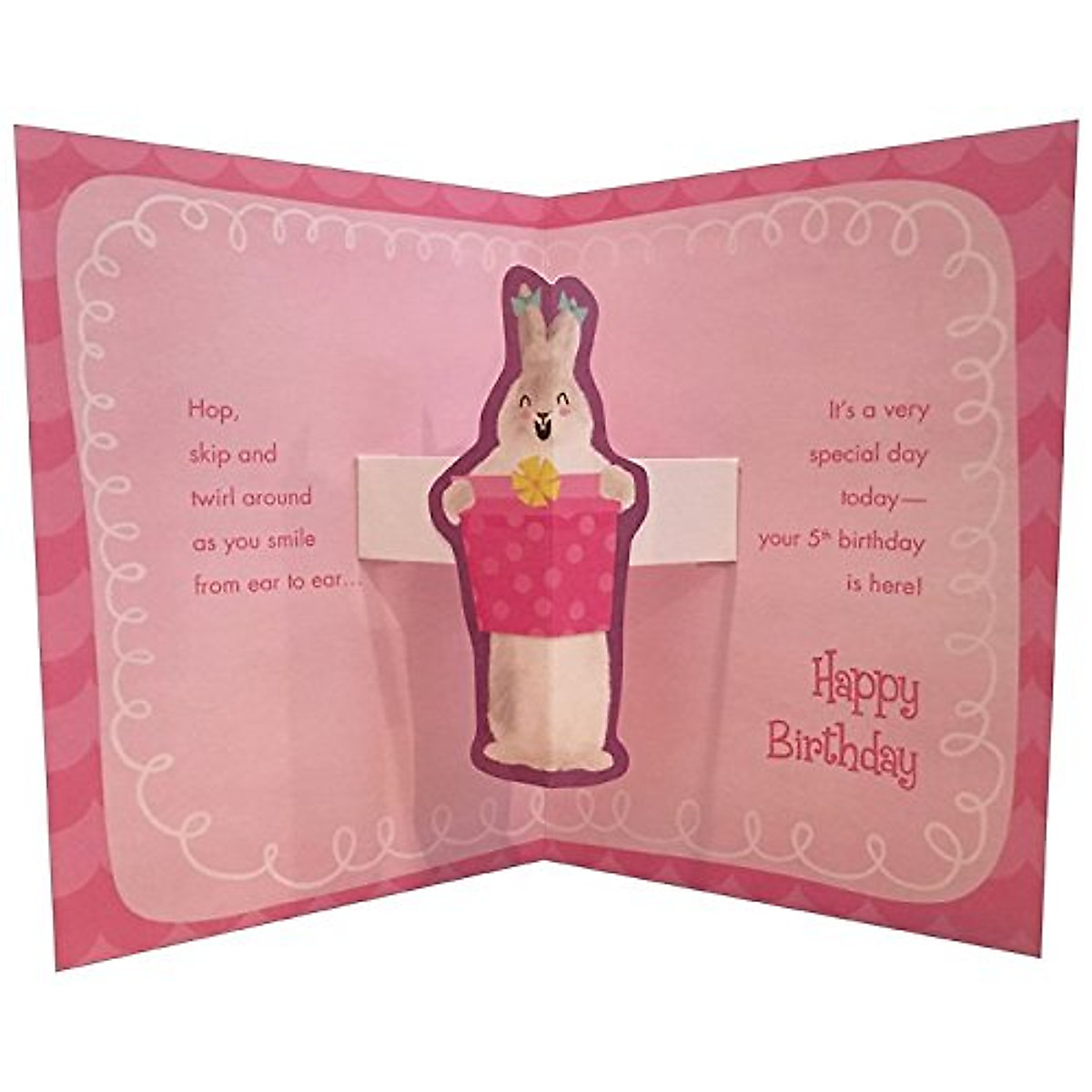 Bunny Holding 5 on Green and Pink Pop Up: 5th - Designer Greetings Birthday Card