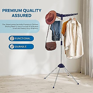 Laundry Drying Rack Foldable 59 Inch Clothes Drying Rack, 3 Rotatable Arms & 4 Sturdy Legs, Folding Clothes Racks for Hanging Clothes in Small Areas (Dark Blue)