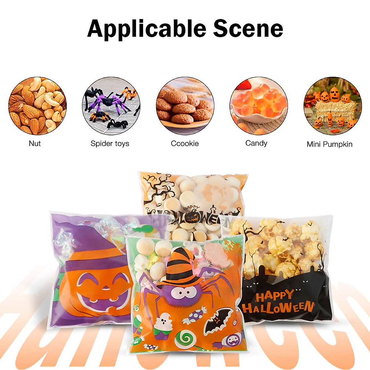 Halloween Treat Bags, 100PCS Self-sealing Halloween Candy Bags, Halloween Trick or Treat Bags Halloween Cellophane Treat Bags Bulk Halloween Decorations Gift Bags Halloween Goodie Snack Bags for Candy