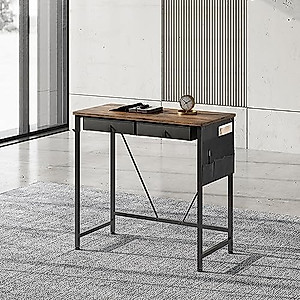 Maihail Small Computer Desk, 31.5" Small Desk with Drawer, Small Desks for Home Office Small Space, Small Desk with 2 Drawers, Wood Desk with Storage Bag, Metal Frame for PC Laptop, Rustic Brown