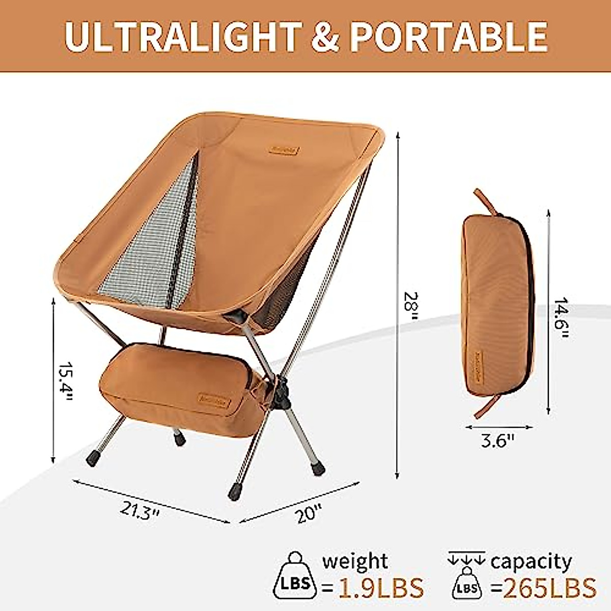 Naturehike YL08 Camping Chair, Ultralight Portable Camp Chair with Storage Bag, Compact Folding Beach Chair for Backpacking Hiking Fishing Picnic