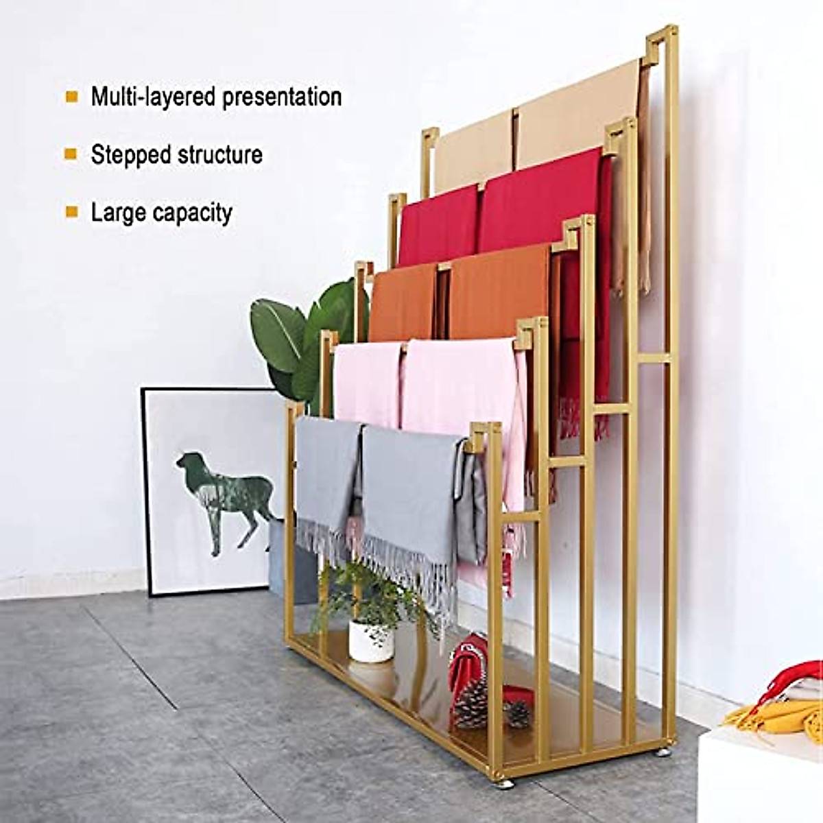 Floor Standing Scarf Display Stand, Metal Freestanding Scarf Holder Organizer, Closet Rods for Hanging Clothes, Towel Rack for Commercial Clothing Retail Store Sheets Belt Suit Pants Hanging Rack