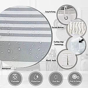 GiuMsi 72"X72" Gray and White Stripe Shower Curtain with Boho Tassel 12 Hooks for Bathroom Home Classic Farmhouse Modern Decorations Polyester Waterproof Fabric Curtains-Thickness Upgrades-170 g/m2