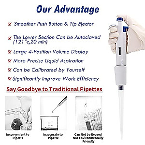 FOUR E'S SCIENTIFIC 1-10ml Single-Channel Pipettor with 100pcs 10ml Pipette Tips, Adjustable Volume Micropipette