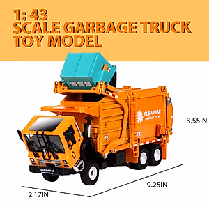Garbage Truck Toys, Fubarbar 1:43 Bruder Tonka Trash Trucks Model for Boys Metal Diecase Waste Management Front Loader Die Cast Recycling Dumpster Truck Toy for 3 4 5 6 Years Old(Orange)