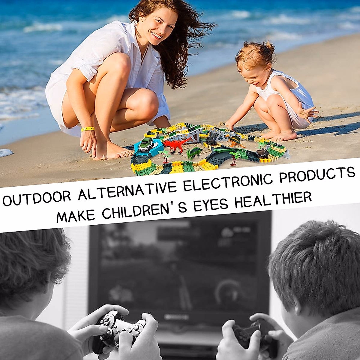 EpochAir Dinosaur Toys, 192pcs Create A Dinosaur World Road Race, Flexible Track Playset and 2 Pcs Cool Dinosaur Cars, 3pcs Dinosaurs for 3 4 5 6 7 8 Year Old Boys Girls Kids Best Birthday Gifts