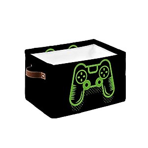 Gaming Cube Storage Organizer Bins with Handles,1PC 15x11x9.5 Inch Collapsible Canvas Cloth Fabric Storage Basket,Green Kids Game Video Games Gamepad Controller Black Kids' Toys Bin Boxes for Shelves