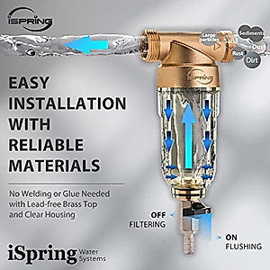 iSpring WSP-50SL Reusable Whole House Spin Down Sediment Water Filter Softener, Includes Siliphos Helps Prevent Scale and Corrosion, 1" MNPT + 3/4" FNPT, 50 Micron