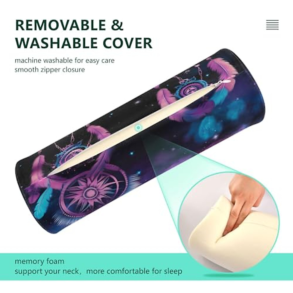 xigua Abstract Pattern Neck Roll Pillow for Neck Relief with Removable Washable Cover - Memory Foam Round Cylinder Bolster, Ergonomically Designed for Head, Neck, Back, and Legs