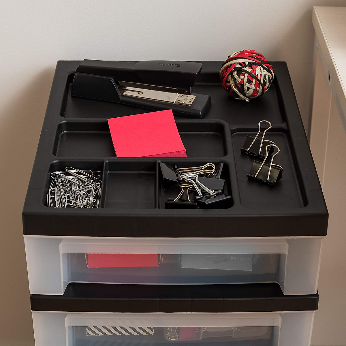 IRIS USA MC-360-TOP Plastic Storage Drawer, Rolling Cart with Organizer Top, 6 BLK CLR, Black