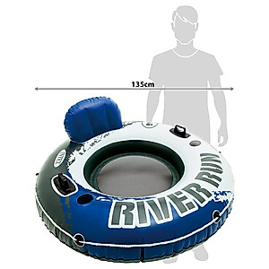 INTEX 58825EP River Run 1 Inflatable Floating Lounge: Comfortable Backrest – Built-in Cup Holders – Durable Grab Handles – All Around Grab Rope – 220lb Weight Capacity– Blue