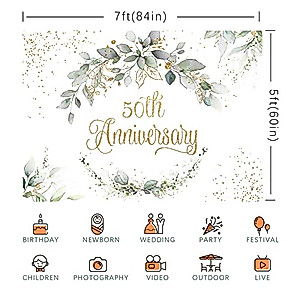 Rsuuinu Happy 50th Anniversary Backdrop Greenery Cheers to Wedding Anniversary Bridal Shower Miss to Mrs Photography Background Party Decorations Banner Supplies Favors Photo Booth Props 7x5ft