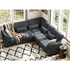 Belffin Fabric L Shaped Sofa Small Sectional Couch with Chaise Solid Corner Sofa Small L Couches 4 Seater Sofa Bluish Grey