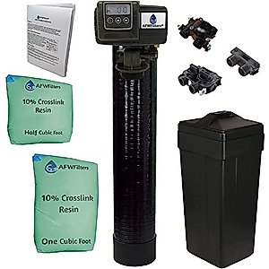 Upgraded 10% Crosslink Fleck 5600SXT Metered On Demand 48k 48,000 grain Loaded tank, complete system with brine tank and 1" bypass, durable 10% upgraded resin