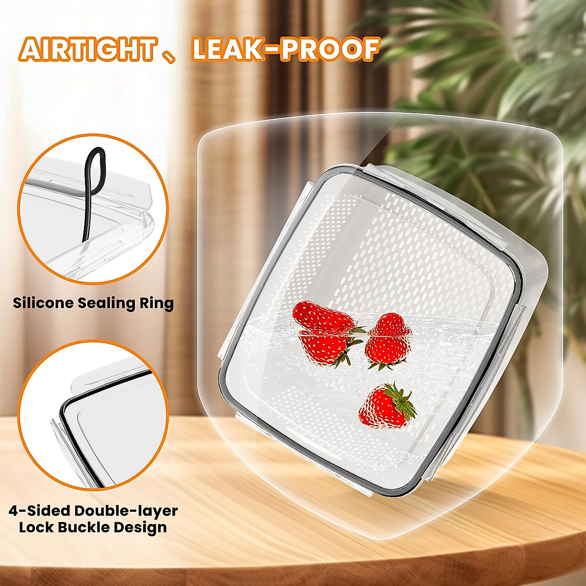 Yunaeduo Fruit Storage Containers for Fridge - 5PCS Food Storage Containers with Lids - Produce Containers for Fridge with Removable Colander - Keep Berry Fruit Vegetable Food Meat Fresh Longer