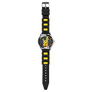 Accutime Kids Pokemon Pikachu Analog Quartz Wrist Watch with Black & Yellow Strap, Cool Inexpensive Gift & Party Favor for Boys, Girls, Adults All Ages (Model: POK9056AZ)