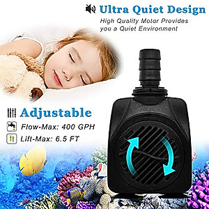 PULACO 400GPH Submersible Water Pump with 5 ft Tubing, 25W durable fountain water pump for Pond Fountain, Aquariums Fish Tank, Statuary, Hydroponics