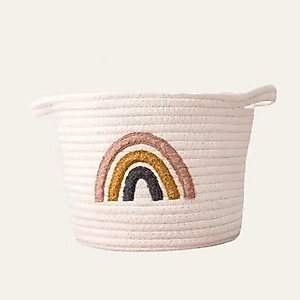 Organic Cotton Luxury Rainbow Basket Handmade Sustainable Recycable and Environmental Friendly in Neutral Earth Tones for Nursery Children Kids Home Organization Toys Books Container Decor