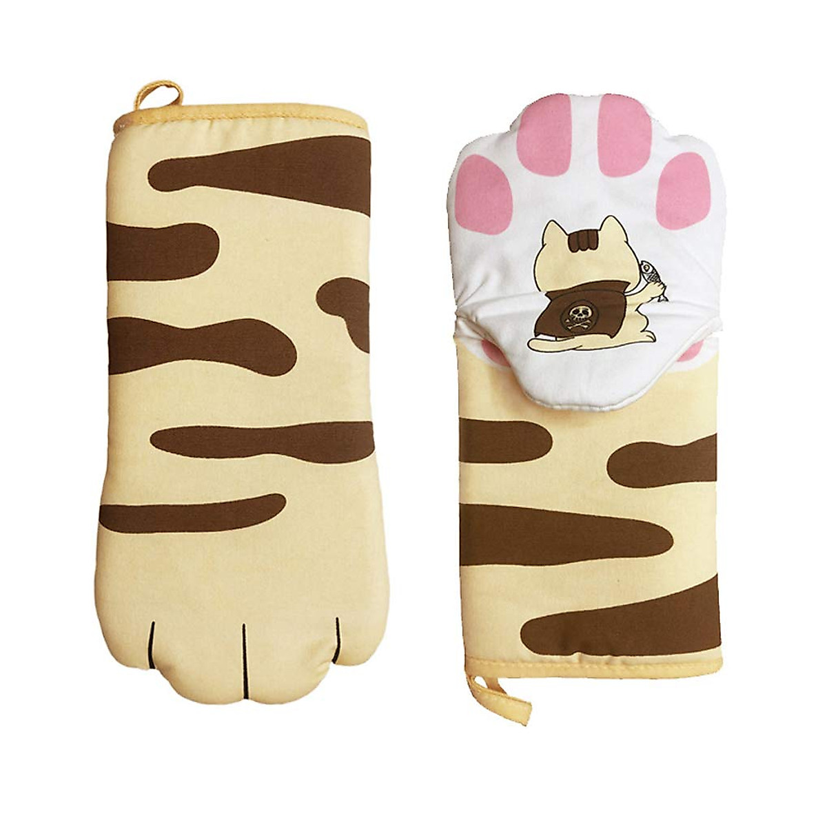 Thick Cotton Oven Mitts Cute Cat/Paw Design Baking Gloves Heat Resistant Cooking Gloves Potholder Funny Grilling Microwave Mittens Backer Kitchen Tools, 1 Pair