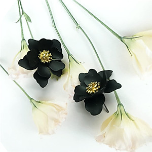 Chic Cute Boho Matte Flower Statement Stud Earrings with Gold Flower Bud for Women Sister Mom Lover and Friends (Black)