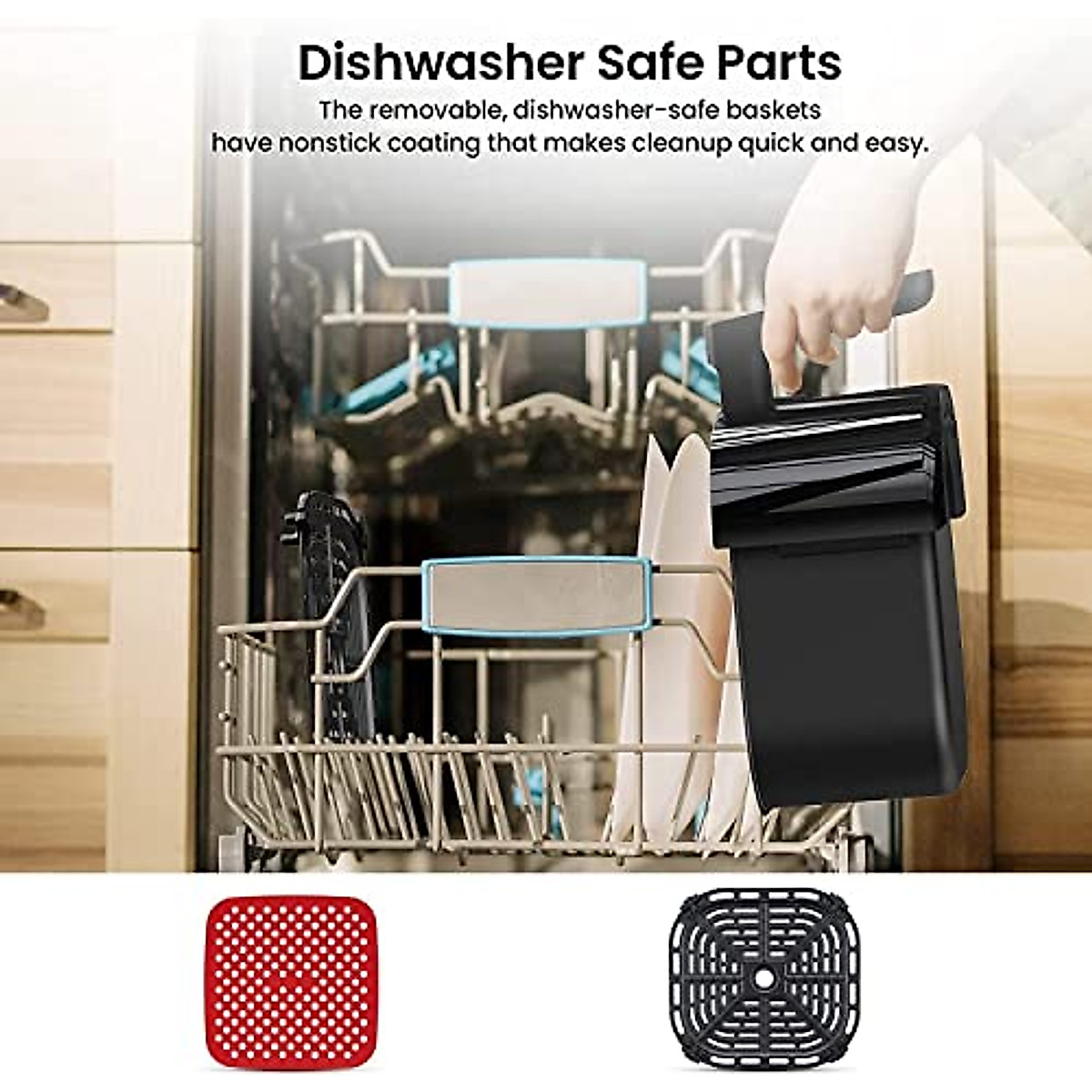 Adoolla Air Fryer Oven 5 Qt Large Oil Free Touch Screen 1500W Mini Oven Combo with 7 Accessories, One-Touch Digital Controls, Nonstick Silicone Liner & Dishwasher-Safe Detachable Square Basket, Timer