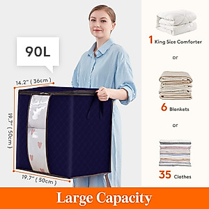 Lifewit Clothes Storage Bag 90L Large Capacity Organizer with Reinforced Handle Thick Fabric for Comforters, Blankets, Bedding, Foldable with Sturdy Zipper, Clear Window, 5 Pack, Grey