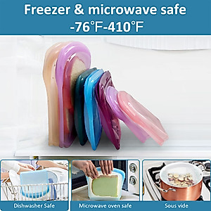 KVK Platinum Reusable Silicone Bags - 4 Pack Flat Silicone Snack Bags - Double Lock Leakproof Silicone Food Storage Bags Oven Freezer Dishwasher Safe - Clear&Lavender