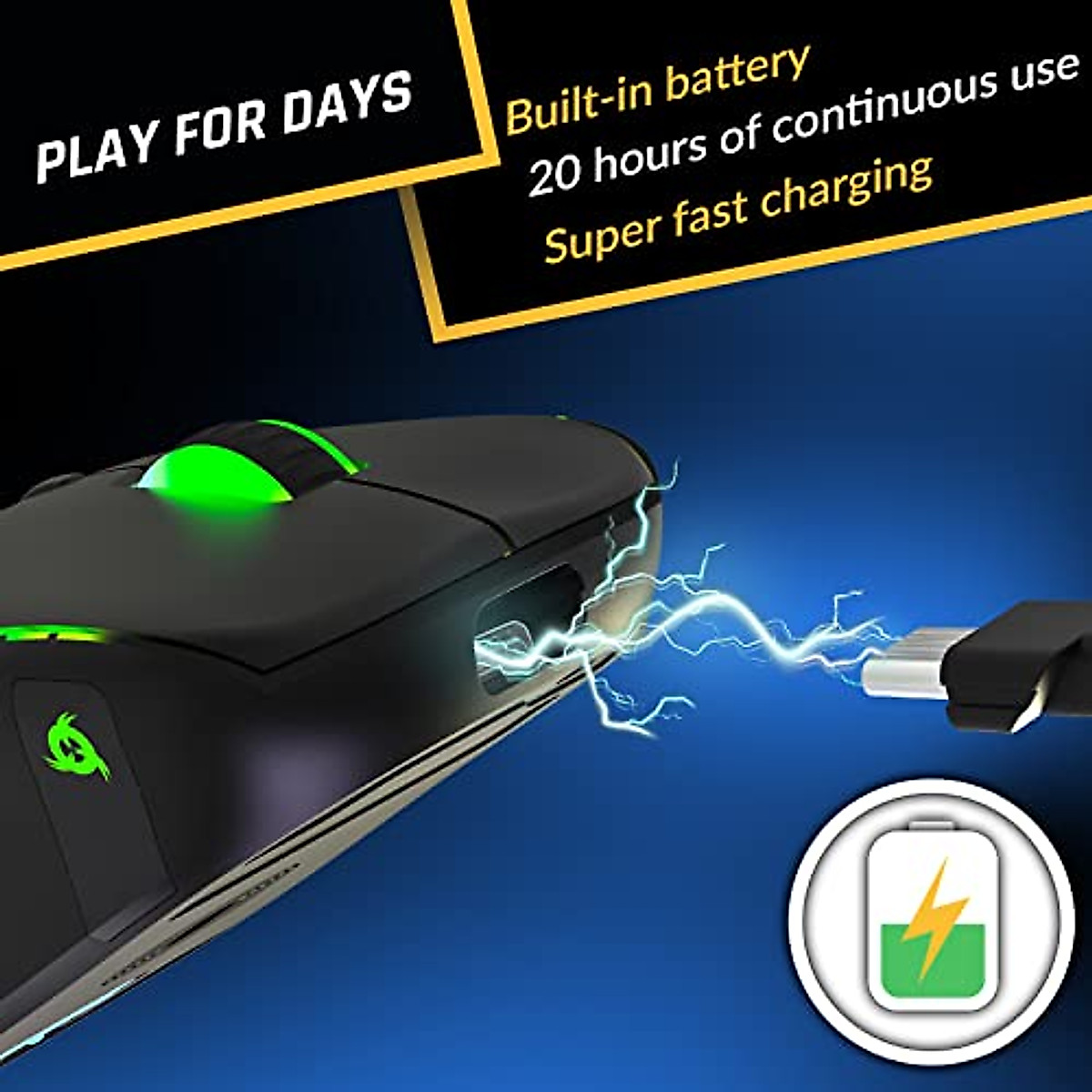 KLIM Ace - Rechargeable Wireless Gaming Mouse RGB + New Version + High-Precision Sensor & Breathtaking RGB Effect + 8 Customizable Buttons + Ambidextrous + Wired and Wireless Mouse for PC Mac PS4 PS5