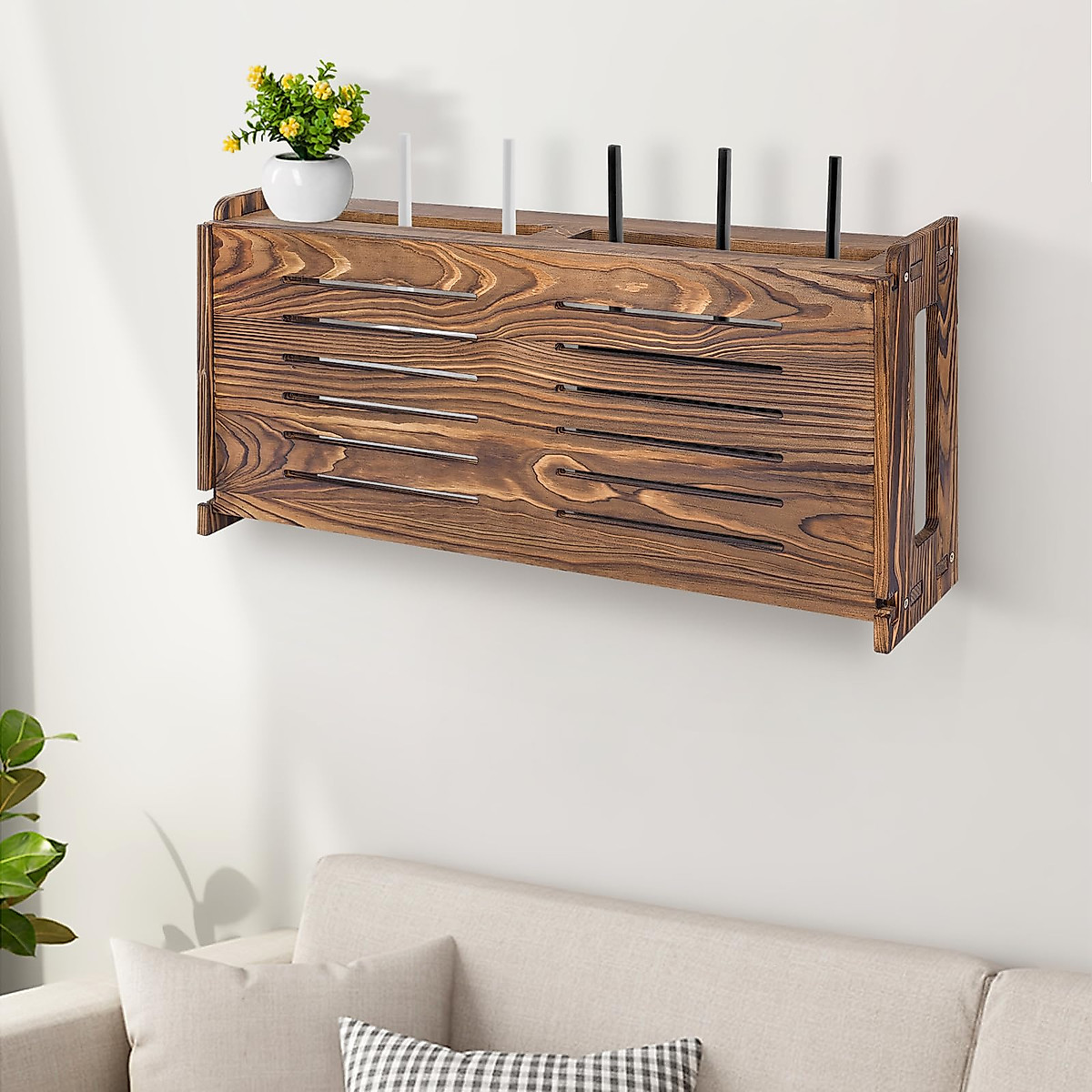 Router Shelf Wall Mount WiFi Router Storage Box Modem Cable Router Cover Organized Power Strip Cable Management Hider Rack by Wood Need Assembly 26 * 9.8 * 5.4 in(L* H * D) SSE