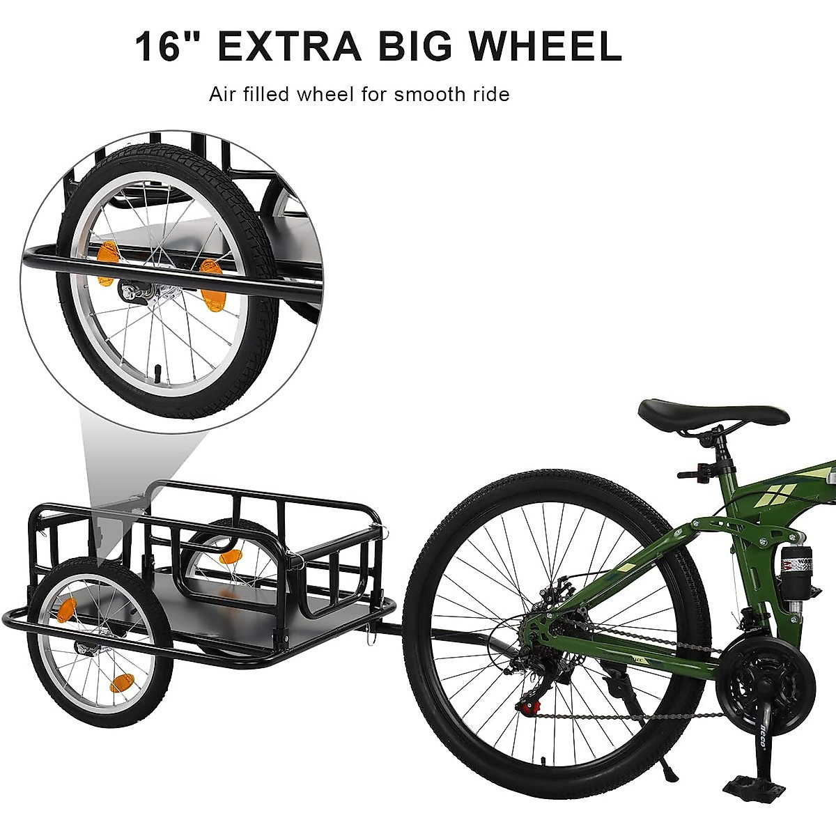 YEZIYIYFOB Bike Cargo Trailer with Universal Bike Hitch Bicycle Wagon Trailer Large Loading Bike Trailer Storage Cart with 15.4" Wheels & Reflectors