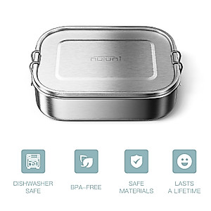 NUTUNI 47oz/1400ML Stainless Steel Lunch Box, 5 Compartments Bentobox for Kids or Adults, Metal Bento Box with Lockable Clips, Leakproof Food Storage Container for Work Lunch