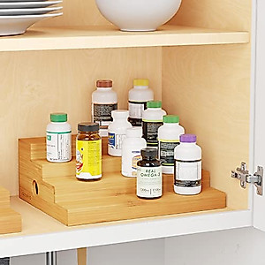 SpaceAid 4 Tier Bamboo Spice Rack Organizer for Cabinet, Kitchen Pantry Spices Storage Rack for Cabinets Organization, Home Seasoning Tiered Can Goods Racks Wood Shelf Organizers (4 Tier, Natural)