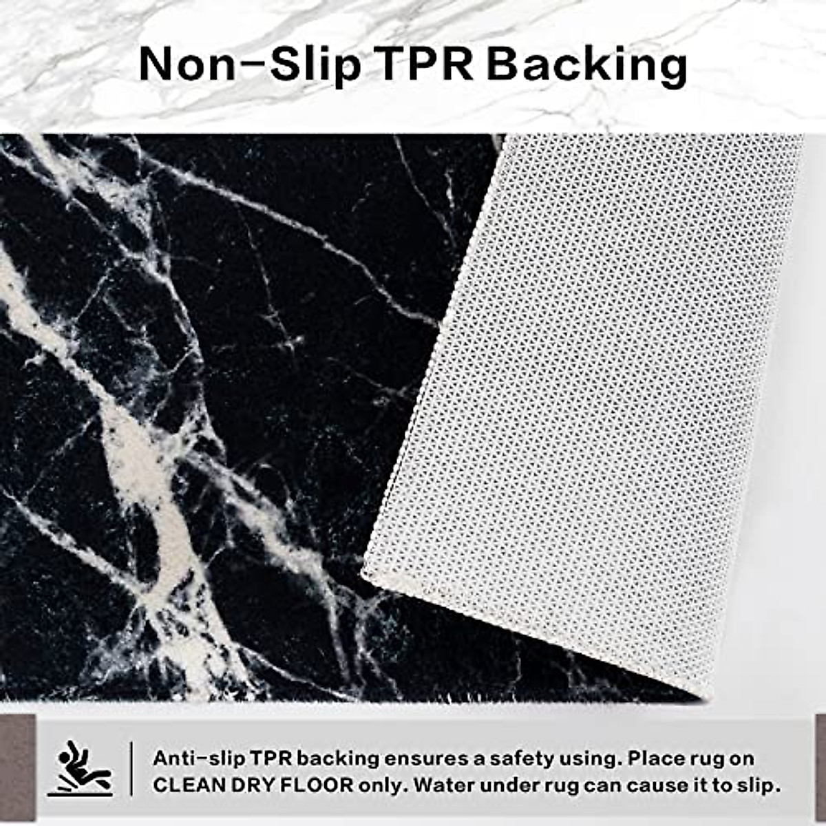 Carvapet Non-Slip Small Area Rug Ultra Soft Super Cozy Velvet Accent Throw Rug Runner Marble Design Modern Home Decor Rugs and Mats for Entryway Kitchen Laundry Bathroom, Black & White, 20"x32"